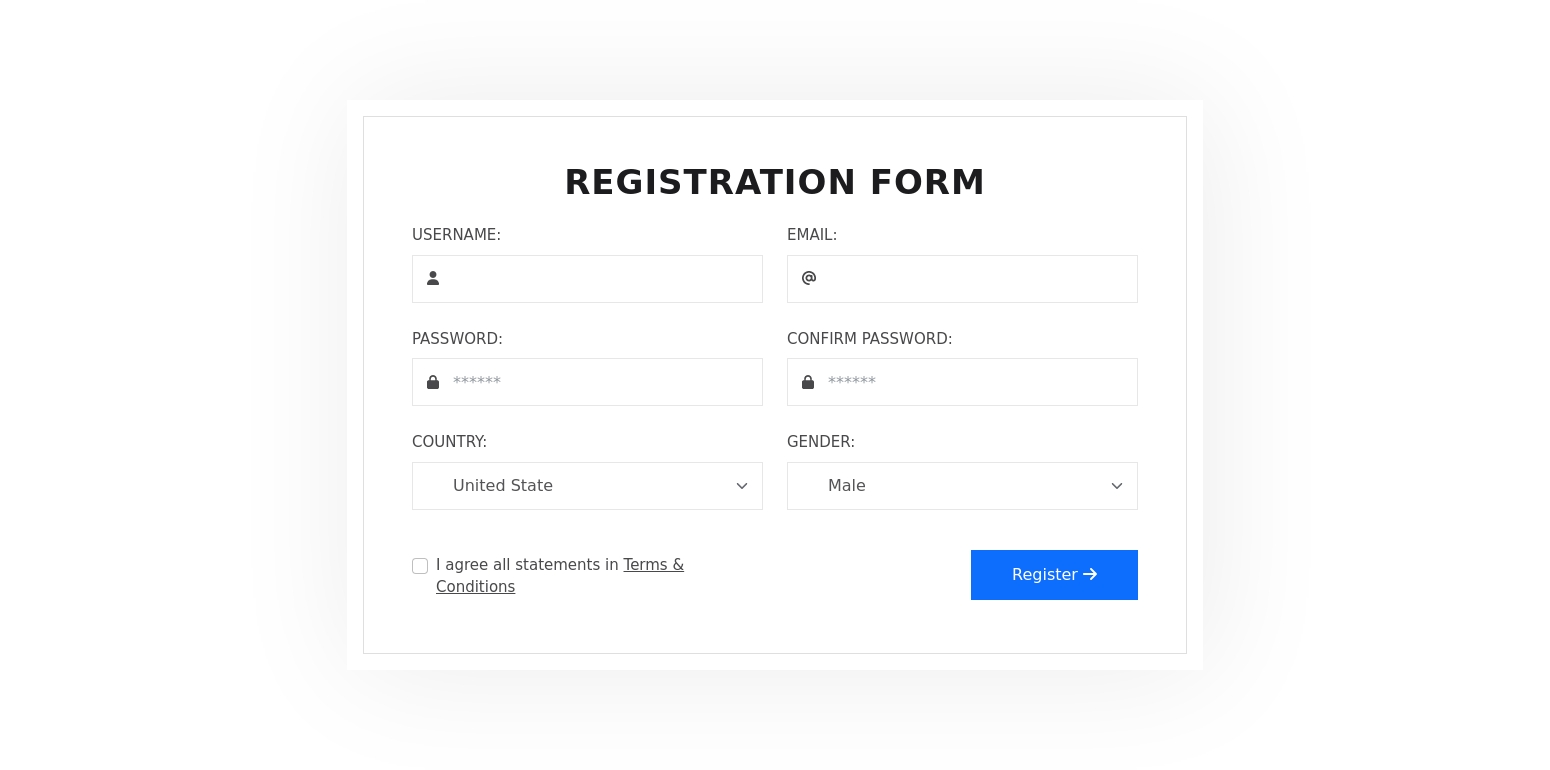 Registration form with icons and button | EasyFrontend