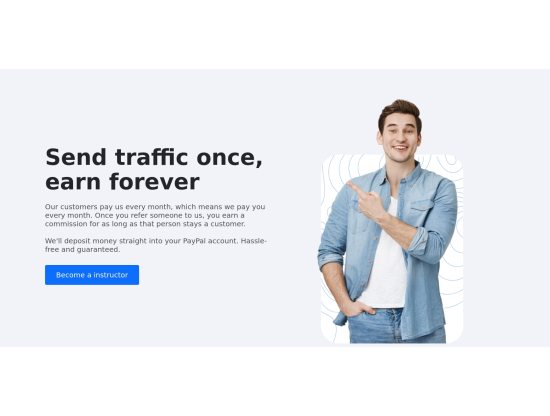 Header With Prominent Heading Description Button And Person Image Easyfrontend